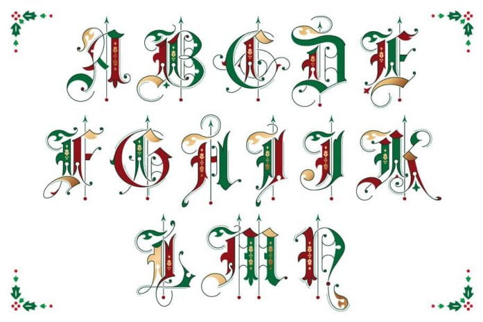 Christmas gothic ornamental alphabet Font - fontforlife.com